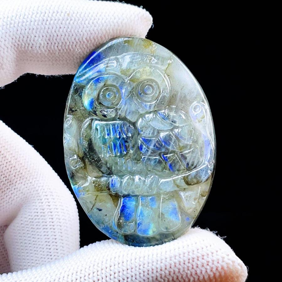 PROME 天然石 一点物 特別仕様品・ラブラドライト・彫刻品・上下の穴・使い方動画付き（ネックレス ＆ ペンダント＆ブレスレット多用型）A00635 : 天然石工場直売店 PROME ...