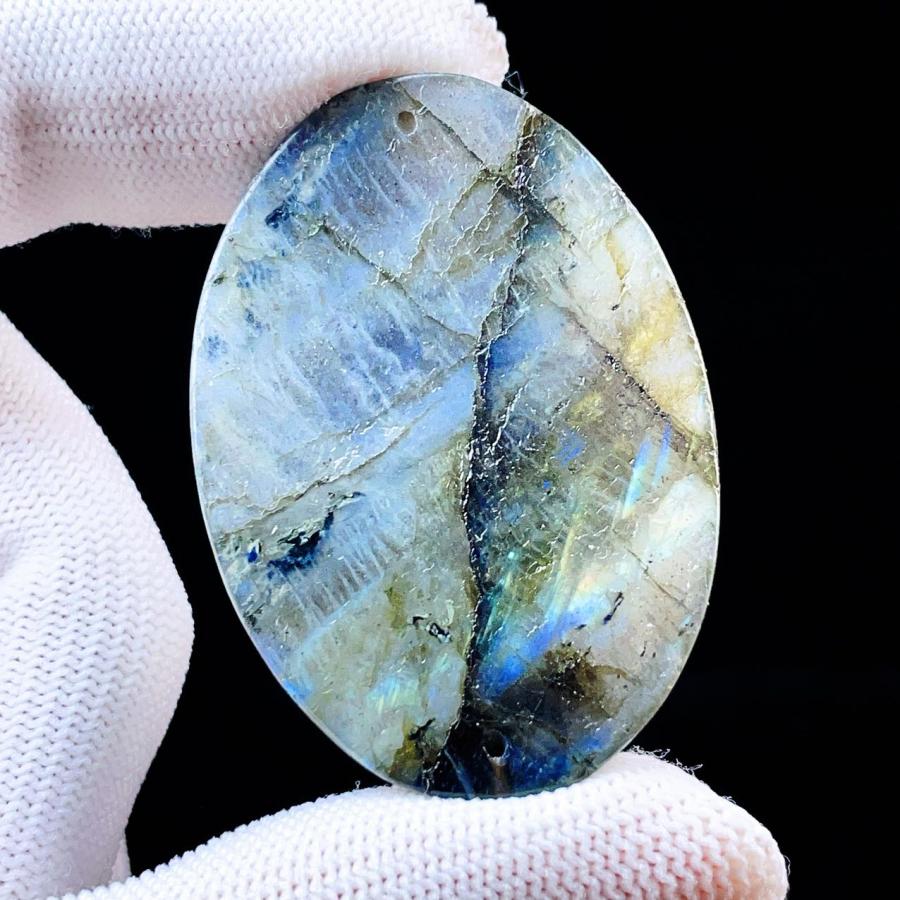 PROME 天然石 一点物 特別仕様品・ラブラドライト・彫刻品・上下の穴・使い方動画付き（ネックレス ＆ ペンダント＆ブレスレット多用型）A00635 : 天然石工場直売店 PROME ...