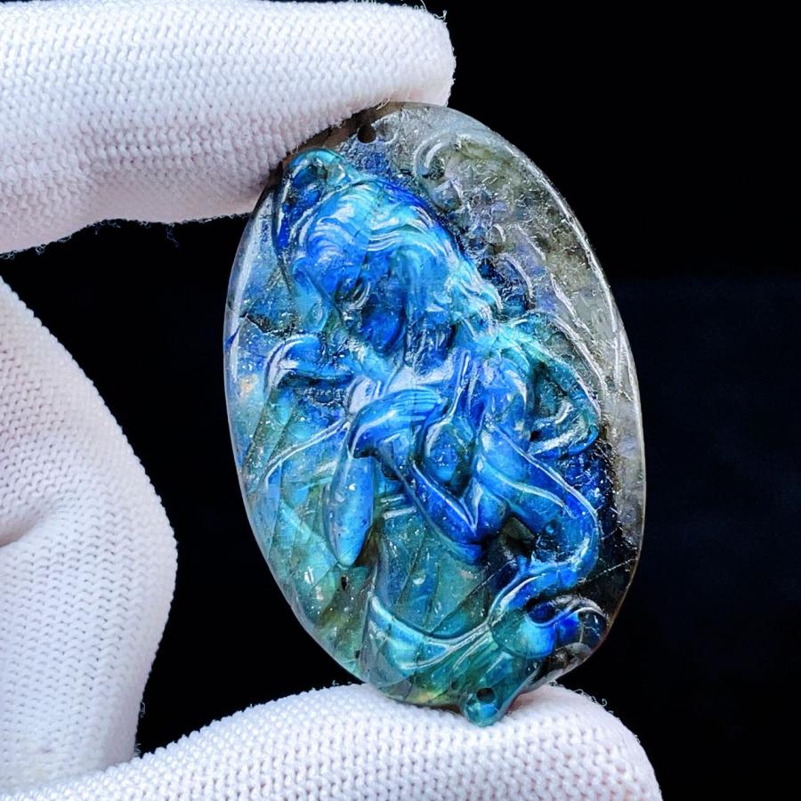 PROME 天然石 一点物 特別仕様品・ラブラドライト・彫刻品・上下の穴・使い方動画付き（ネックレス ＆ ペンダント＆ブレスレット多用型）A00689 : 天然石工場直売店 PROME ...