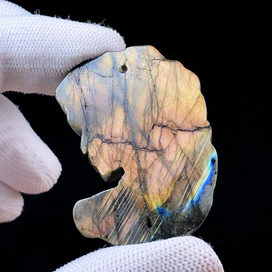 PROME 天然石 一点物 特別仕様品・ラブラドライト・彫刻品・上下の穴・使い方動画付き（ネックレス ＆ ペンダント＆ブレスレット多用型）A00776 : 天然石工場直売店 PROME ...