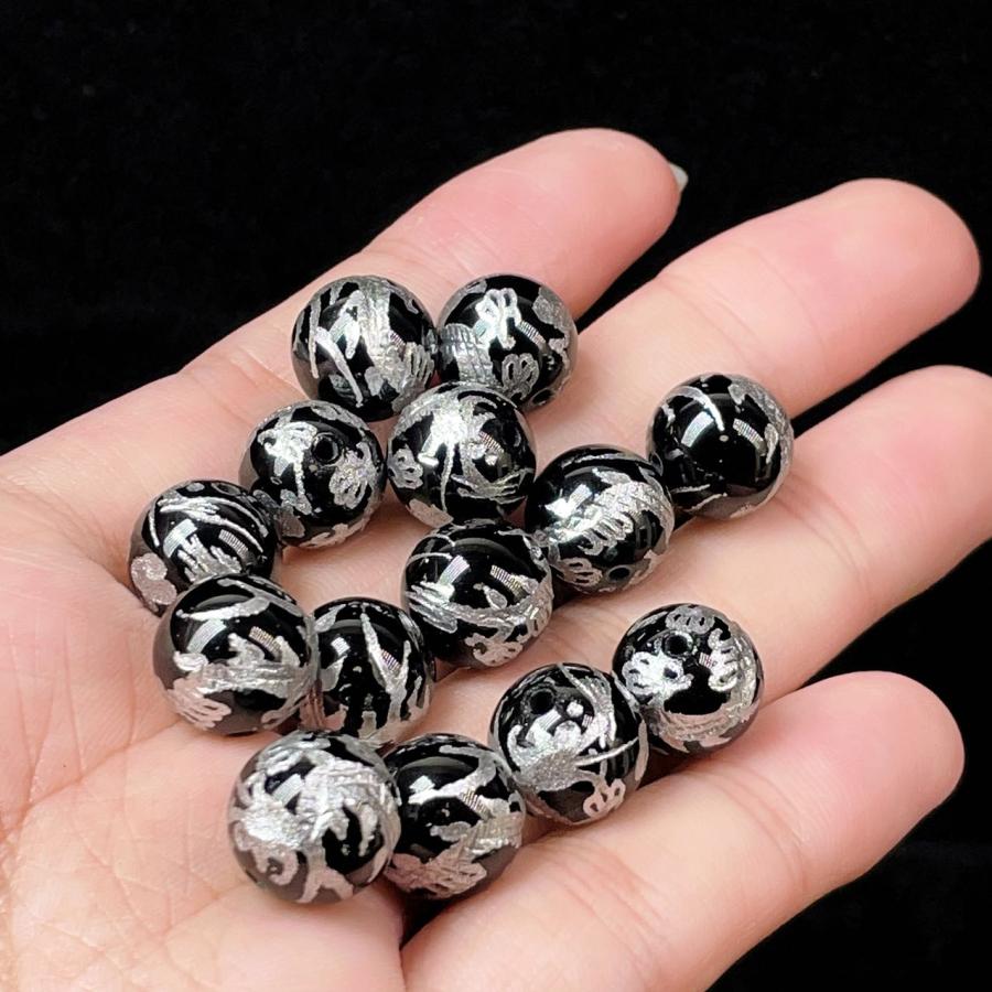 PROME・高品質・天然石 大人気・風水四神・オニキス・青龍・12mm・貫通孔・彫刻品・パーツ 【東を司る神・出世・成功・財運】NO ...