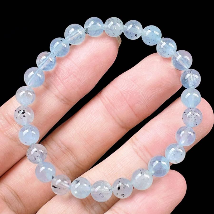 PROME 天然石 一点物 アクアマリン・ブラックトルマリンインアクアマリン・プラジル産 ブレスレット NO.V19950 : 天然石工場直売 ...