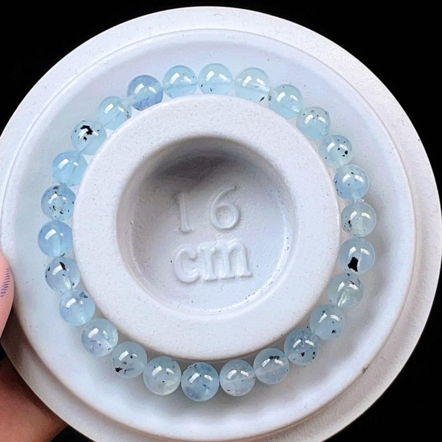 PROME 天然石 一点物 アクアマリン・ブラックトルマリンインアクアマリン・プラジル産 ブレスレット NO.V19950 : 天然石工場直売 ...