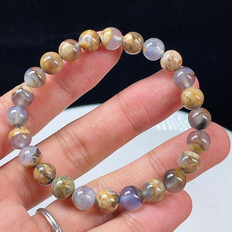 PROME 天然石 一点物 母岩付きのナチュラル・ブルーカルセドニー ブレスレット NO.V2520 : 天然石工場直売店 PROME ...