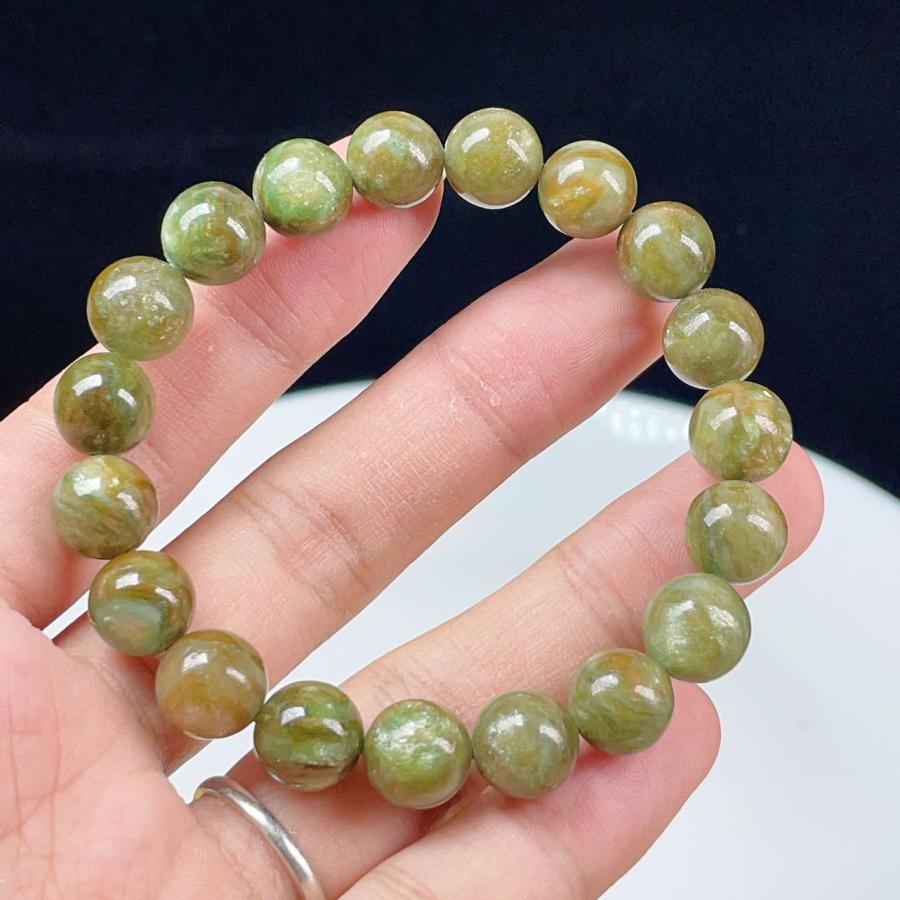 PROME 天然石 一点物 黄色と緑 バイカラーマイカ （流通名：青龍雲母） ブレスレット NO.V2623 : 天然石工場直売店 PROME ...