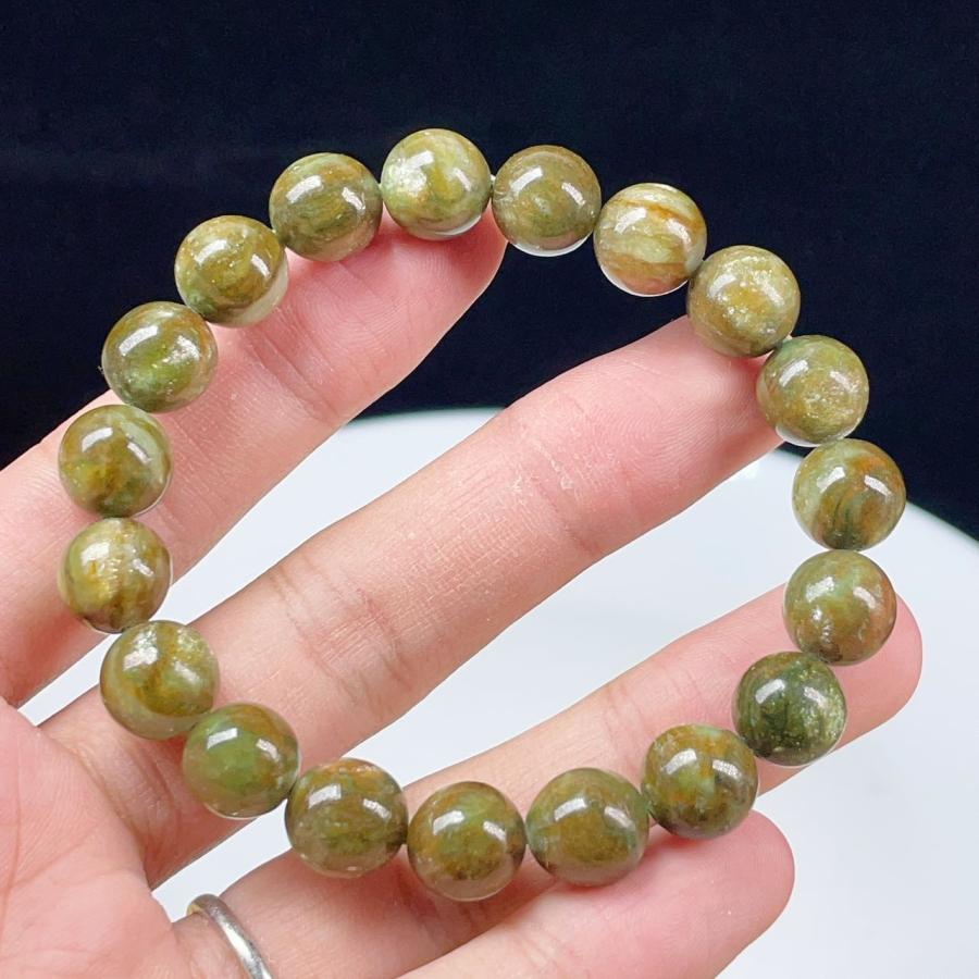 PROME 天然石 一点物 黄色と緑 バイカラーマイカ （流通名：青龍雲母） ブレスレット NO.V2630 : 天然石工場直売店 PROME ...