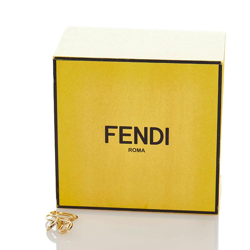 FENDI フェンディ ロゴ クリスタル 2連 リング 指輪 ゴールド FENDI フェンディ ロゴ クリスタル 2連 リング 指輪 ゴールド