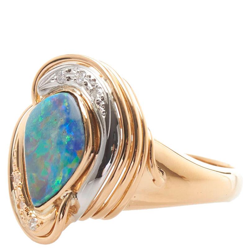 K18YG イエローゴールド Pt900 プラチナ コンビ ボルダーオパール1.75ct ダイヤ0.09ct リング 指輪 レディース 13号 中古 : 銀座パリス Yahoo!ショッピング店 ...