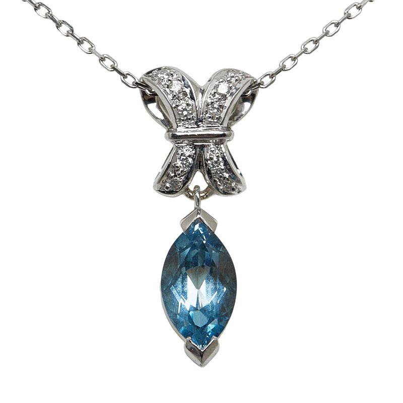 K18WG ホワイトゴールド Pt850 プラチナ アクアマリン1.14ct ダイヤ0.06ct マーキス ネックレス レディース 中古 : 銀座パリス Yahoo!ショッピング店 - 通販 ...