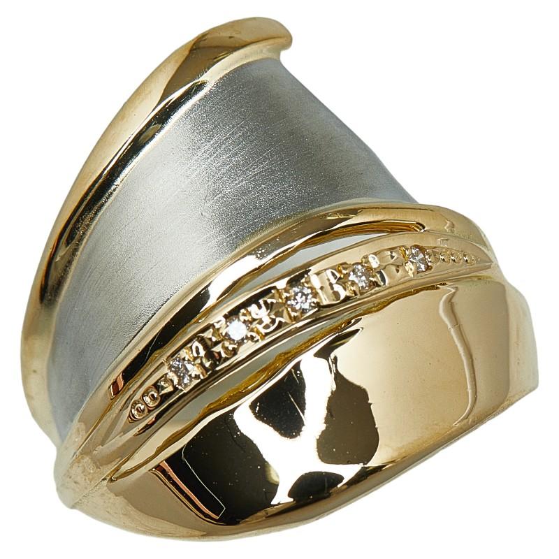 K18YG イエローゴールド Pt900 プラチナ コンビ ダイヤ0.03ct プレート リング 指輪 レディース 14号 中古 : 銀座パリス Yahoo!ショッピング店 - 通販 ...