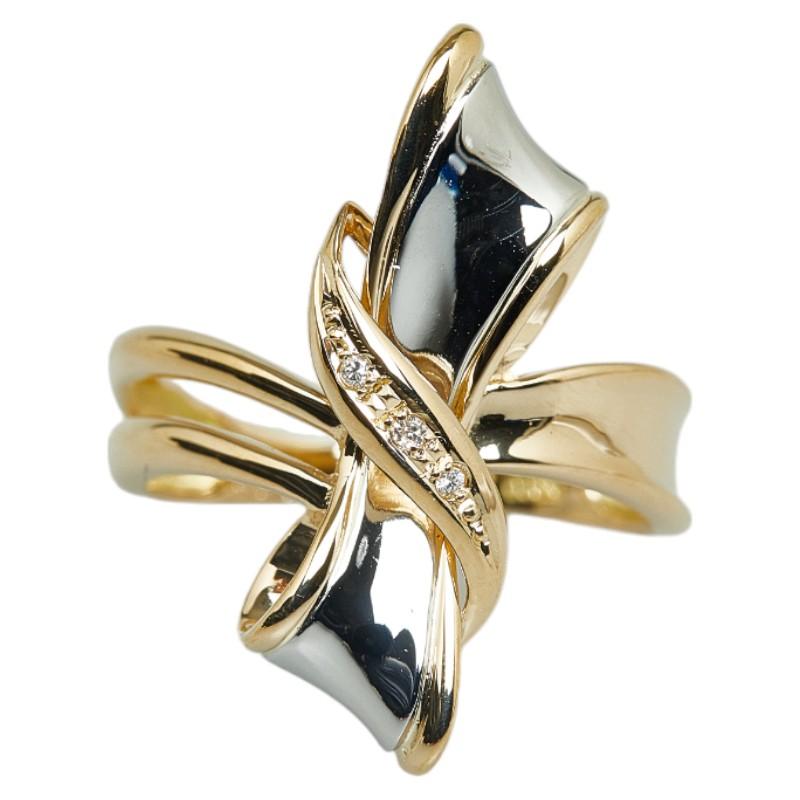 K18YG イエローゴールド Pt900 プラチナ コンビ ダイヤ0.03ct リボン モチーフ リング 指輪 レディース 13号 中古 : 銀座パリス Yahoo!ショッピング店 - 通販 ...