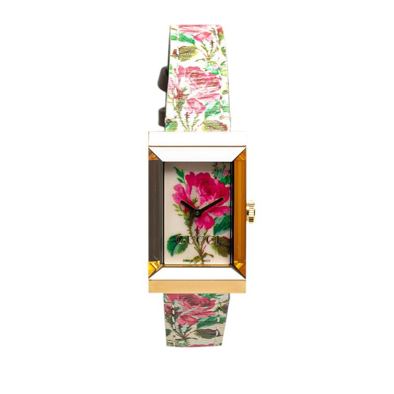 GUCCI（グッチ） Gフレーム フローラル 腕時計 YA147406 クオーツ シェル文字盤 ステンレススチール レザー レディース 【中古 ...