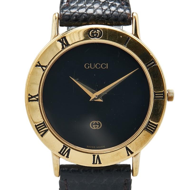 GUCCI（グッチ） インターロッキングG 腕時計 3000M クオーツ ブラック文字盤 メッキ レザー レディース 【中古】 : 銀座パリス Yahoo!ショッピング店 - 通販 ...