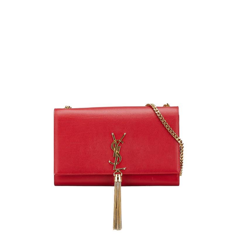 ASUS サンローラン YSL モノグラム クラシックケイト 斜め掛け チェーン ショルダーバッグ 354119 レッド レザー SAINT ...