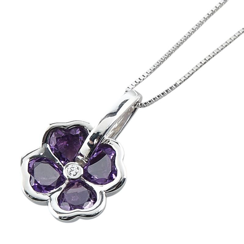 ノーブランド K18WG Pt850 コンビ アメシスト ダイヤ0.06ct クローバー 四つ葉 モチーフ ペンダントネックレス no brand 中古 : 銀座パリス Yahoo ...