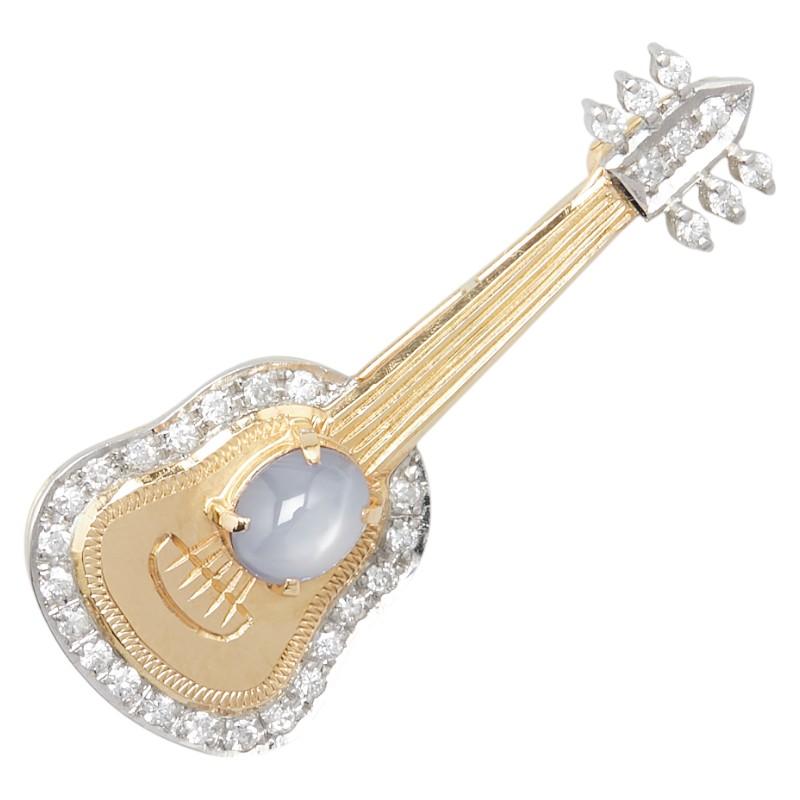 K18YG イエローゴールド Pt900 プラチナ コンビ スターサファイア1.53ct ダイヤ0.33ct ギター モチーフ ブローチ ペンダントトップ 中古 : 銀座パリス Yahoo ...