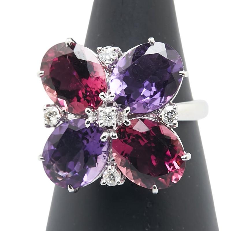 K18WG ホワイトゴールド ダイヤ0.20ct ガーネット4.94ct アメジスト3.97ct 花 フラワー モチーフ リング 指輪 レディース 13号 中古 : 銀座パリス Yahoo ...