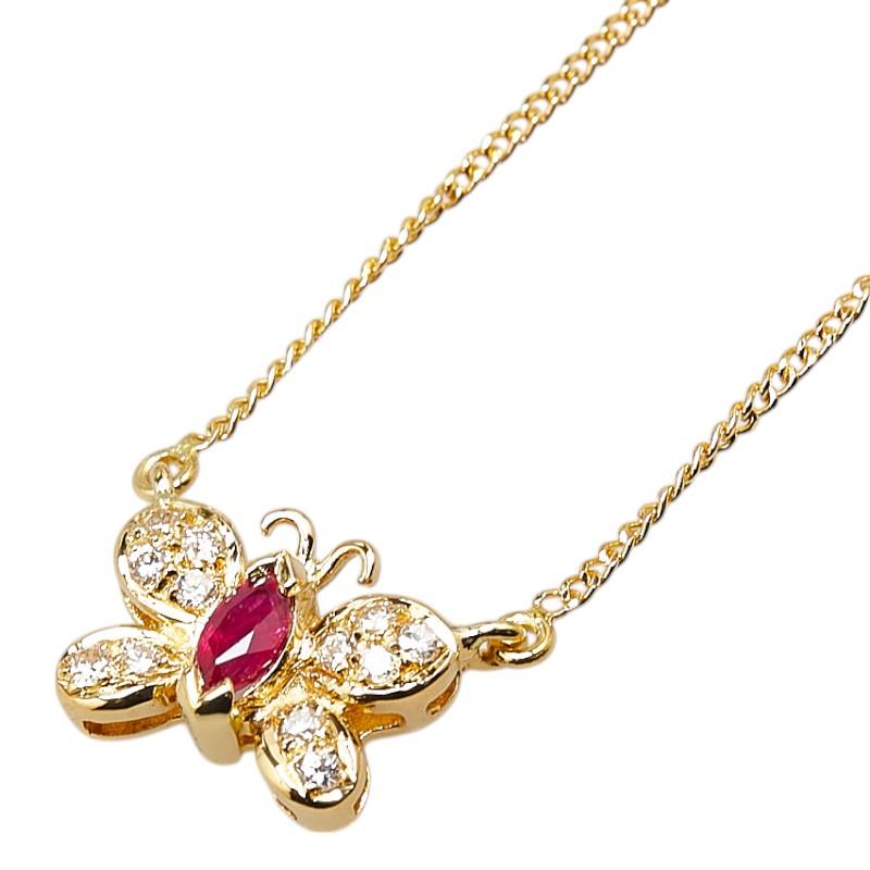 K18YG イエローゴールド ルビー ダイヤ0.13ct 蝶 パピヨン バタフライ モチーフ ペンダントネックレス レディース 中古 : 銀座パリス Yahoo!ショッピング店 - 通販 ...