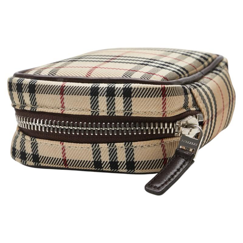 バーバリー ノバチェック ポーチ ベージュ キャンバス レザー レディース BURBERRY 【中古】 バーバリー ノバチェック ポーチ ベージュ キャンバス レザー