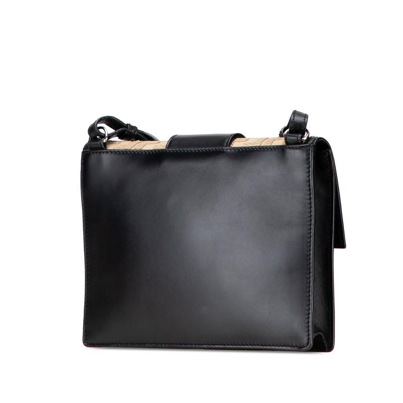 フェンディ フラット バゲット ミディアム ショルダーバッグ 7VA524 ブラック ベージュ レザー キャンバス レディース FENDI 【中古】 FENDI（フェンディ） フラット バゲット ミディアム ショルダーバッグ