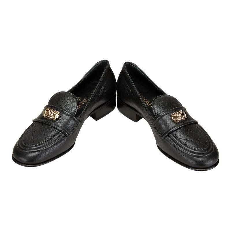 CHANEL シャネル マトラッセ ボーイシャネル ココマーク ローファー サイズ:35 1/2C G36506 ブラック ラムスキン ...