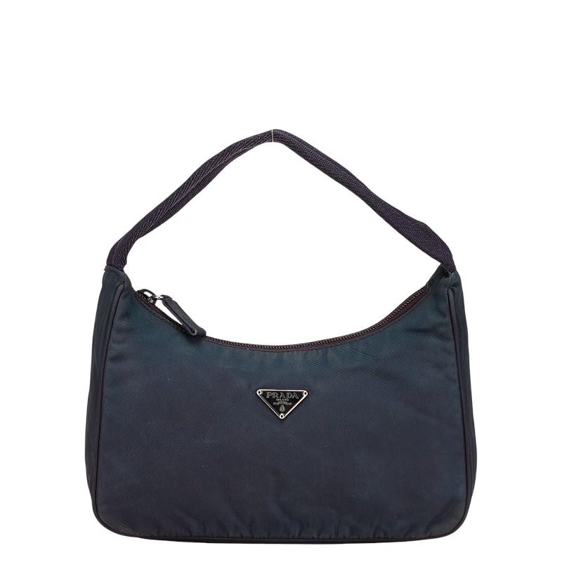 PRADA プラダ 三角ロゴプレート ハンドバッグ ネイビー ナイロン