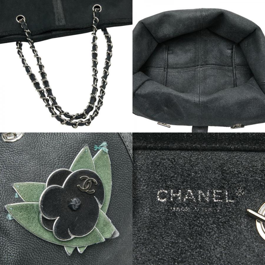 シャネル カメリア チェーントートバッグ ブラック グリーン キャビアスキン レディース CHANEL 【中古】 CHANEL（シャネル） カメリア チェーントートバッグ ブラック グリーン