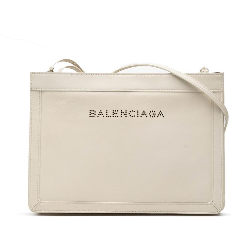 バレンシアガ ロゴ ネイビーポシェット 斜め掛け ショルダーバッグ 339937 ホワイト レザー レディース BALENCIAGA 【中古】 BALENCIAGA（バレンシアガ） ロゴ ネイビーポシェット 斜め掛け