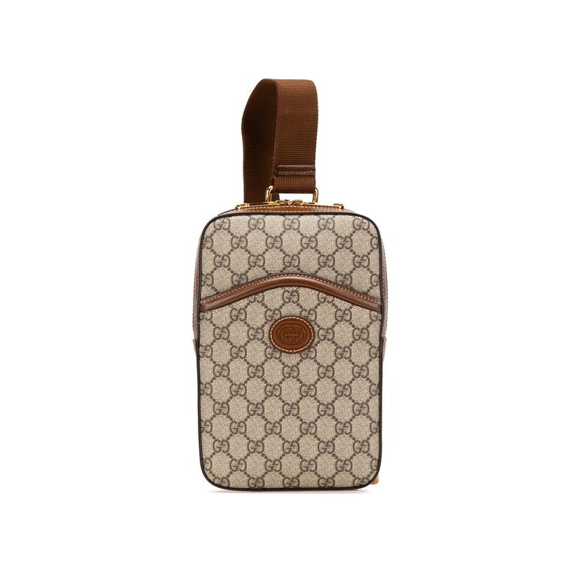 GUCCI グッチ GGスプリーム インターロッキングG ショルダーバッグ ボディバッグ 696016 ベージュ ブラウン PVC レザー ...