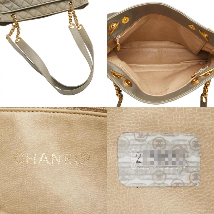 シャネル マトラッセ ココマーク チェーン トートバッグ グレー ライトグリーン キャンバス レザー レディース CHANEL 【中古】 CHANEL（シャネル） マトラッセ ココマーク チェーン トートバッグ