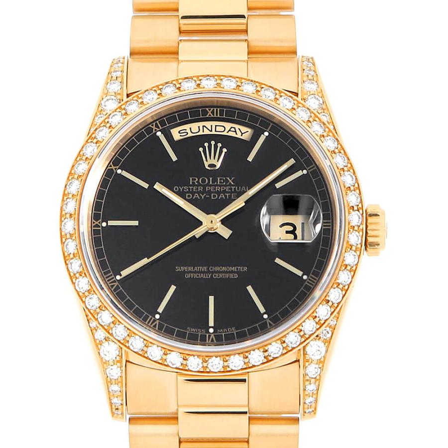 ROLEX（ロレックス） デイデイト ベゼルラグダイヤ 18388 ブラック バー S番 中古 メンズ 腕時計 : GINZA RASIN ...