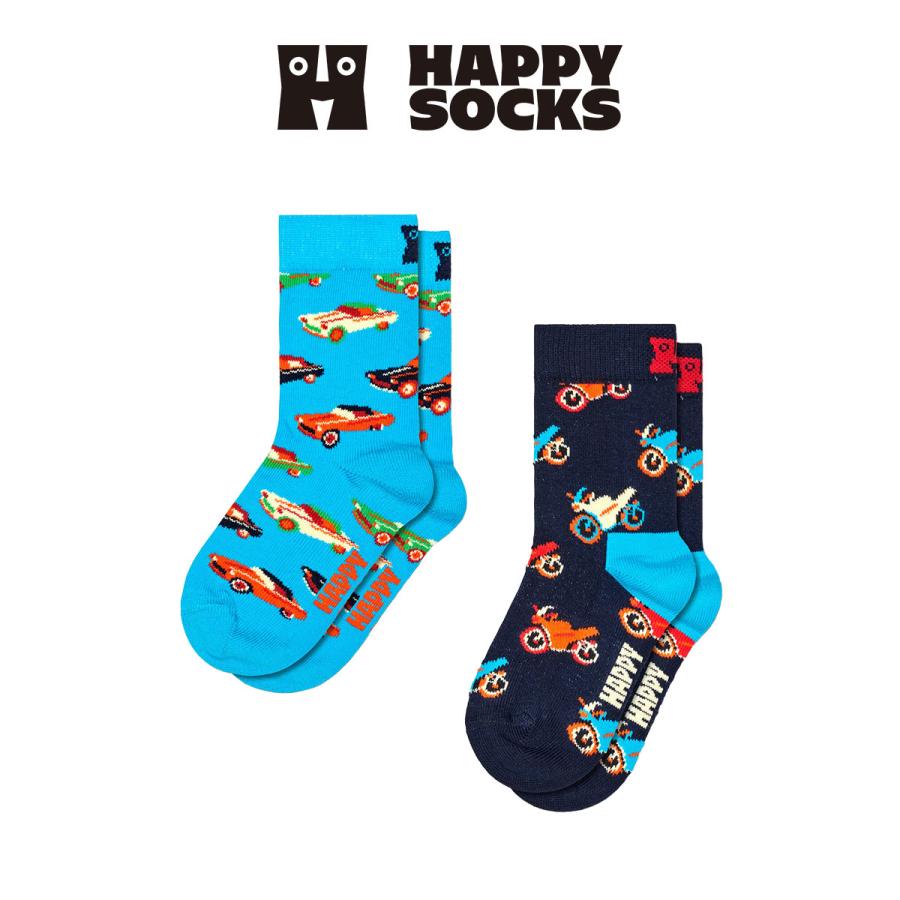 Happy Socks 2足セット こども ソックス ハッピーソックス カー 2Packs クルー丈 キッズ Kids Cars ...