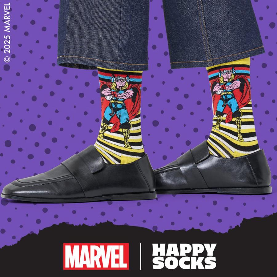 Happy Socks ハッピーソックス コラボ マーベル アベンジャーズ Thor ソー クルー丈 ソックス メンズ レディース ...