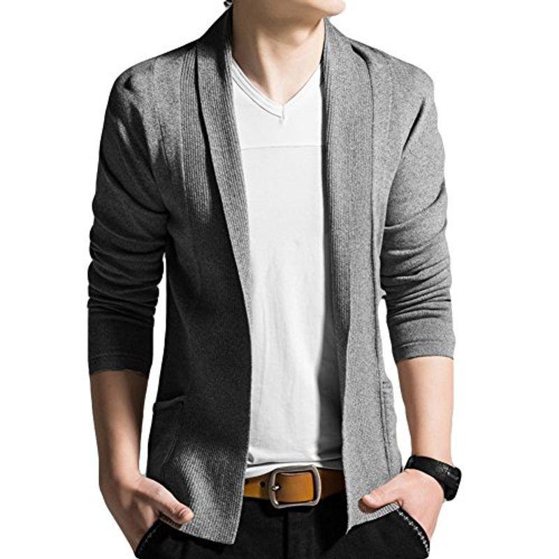 チーアンTiann メンズ カーディガン 羽織 襟付き ニットカーディガン カーデ ストレッチ コットン 着回し ジャケット風 ライトグレー :20220708172226-02605 ...