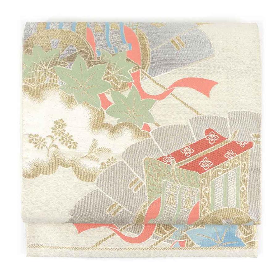 袋帯 幅30.5cm 長さ422cm レディース 御所車 秋冬春用 正絹（シルク）銀地 美品 : 新品とリサイクル着物呉服のきくや - 通販 - Yahoo!ショッピング