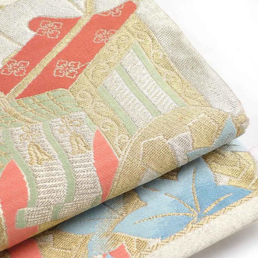 袋帯 幅30.5cm 長さ422cm レディース 御所車 秋冬春用 正絹（シルク）銀地 美品 : 新品とリサイクル着物呉服のきくや - 通販 - Yahoo!ショッピング