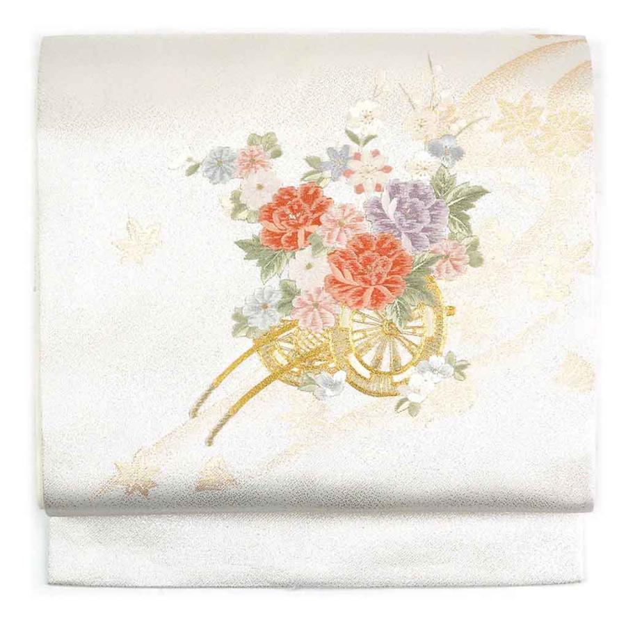 名古屋帯 幅30cm 長さ355cm レディース 花車 秋冬春用 正絹（シルク）銀地 未使用品 : 新品とリサイクル着物呉服のきくや - 通販 - Yahoo!ショッピング