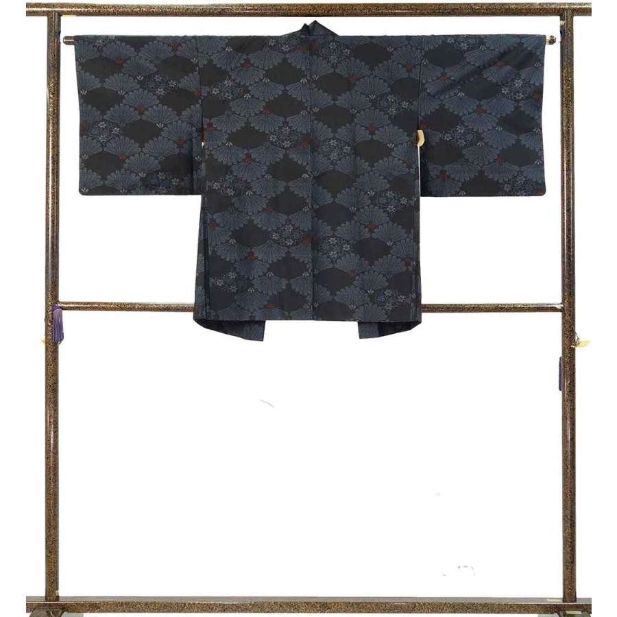 紬アンサンブル 羽織丈80cm 身丈161cm 裄64cm レディース 袷 菊 裄Mサイズ 秋冬春用 正絹（シルク）黒色 やや難 大島紬 : 新品とリサイクル着物呉服のきくや - 通販 ...