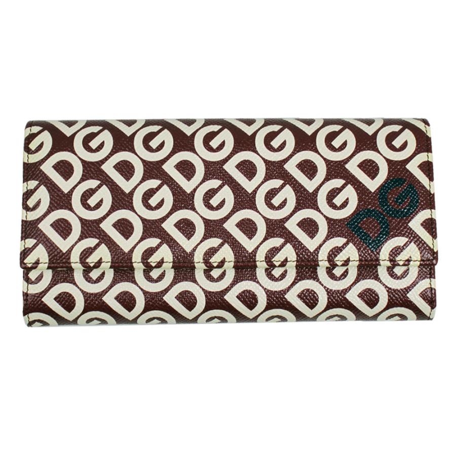 DOLCE&GABBANA（ドルチェ & ガッバーナ） 財布 レディース フラップ長財布 DGロゴ バーガンディ/アイボリー/ネイビー ...