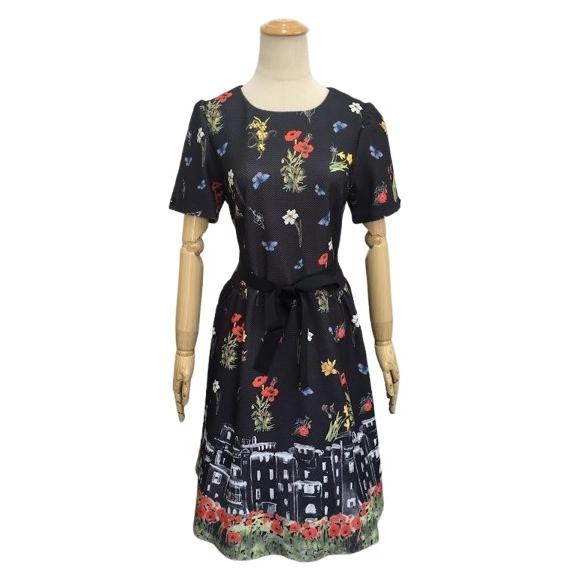 【エコバックプレゼント中！】スーパービューティー ワンピース 花柄 多色プリント使い半袖ワンピ 2516001 ブラック 2025年春夏 ...