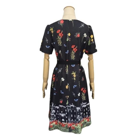 【エコバックプレゼント中！】スーパービューティー ワンピース 花柄 多色プリント使い半袖ワンピ 2516001 ブラック 2025年春夏 ...