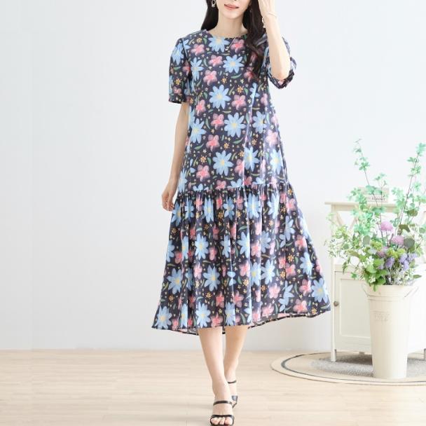 ティアードワンピース フラワーコットン N82-256 フリー TRUBE M L 大人可愛い ミセス fmsd キレイメ 普段着 おしゃれ着 デイリーファッション 大人スタイル ...