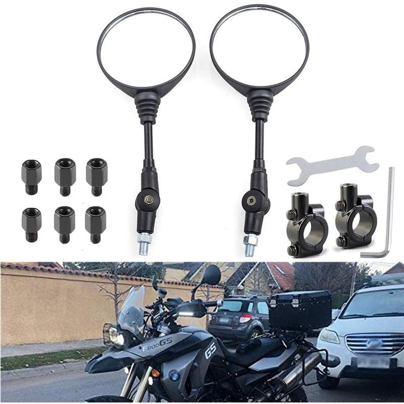 Semimo バイクミラー 汎用 オフロードミラー ハンドルバーミラー 可倒式 折りたたみ 10mm 正ネジ 左右セット 丸型 ミラーホルダ : Golden Kagetsu Mart ...