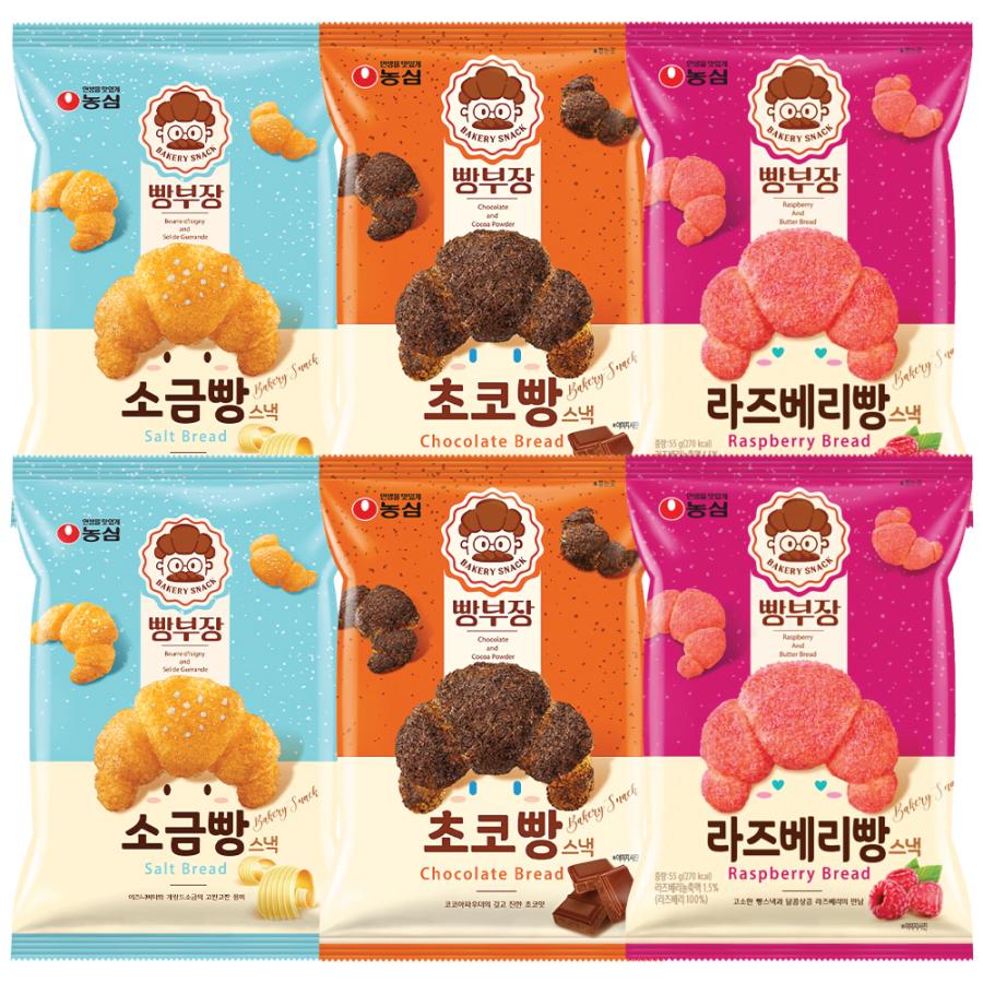 NONGSHIM 農心 パン部長のパンスナック 塩パン2袋 + チョコパン2袋 ラズベリーパン2袋 セット / 各55g 韓国 お菓子 おやつ サクサク 韓国菓子 : GoldenBridge ...