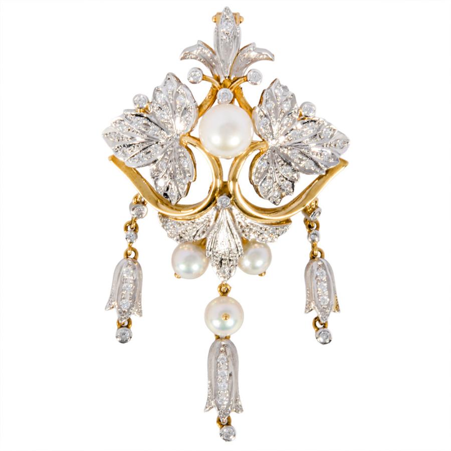 石川暢子 ISHIKAWA NOBUKO リーフ フラワー モチーフ ブローチ ダイヤモンド 0.59ct K18YG 17.5g ペンダントトップ ボタニカル レディース : ゴールドプラザ ...