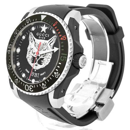 GUCCI（グッチ） グッチダイヴ ウォッチ 40mm キャットヘッド メンズ 時計 クォーツ SS/ラバー 黒文字盤 YA136320 ...