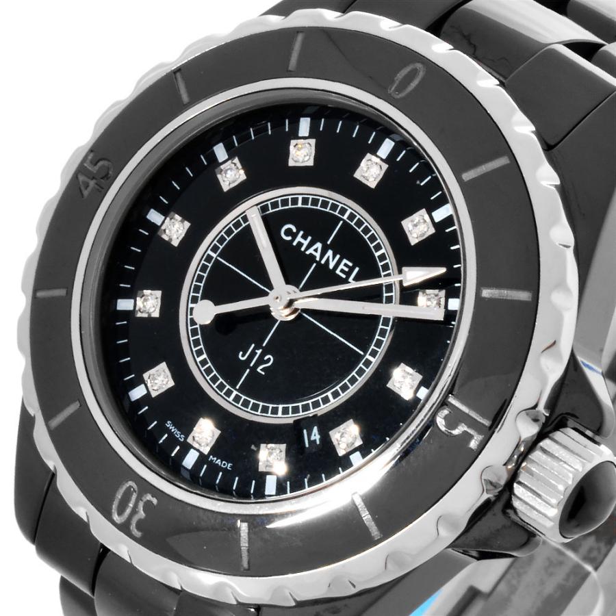 J12 シャネル CHANEL H1625 腕時計 クォーツ ブラック文字盤 12P ダイヤ セラミック 33mm レディース : ゴールド ...
