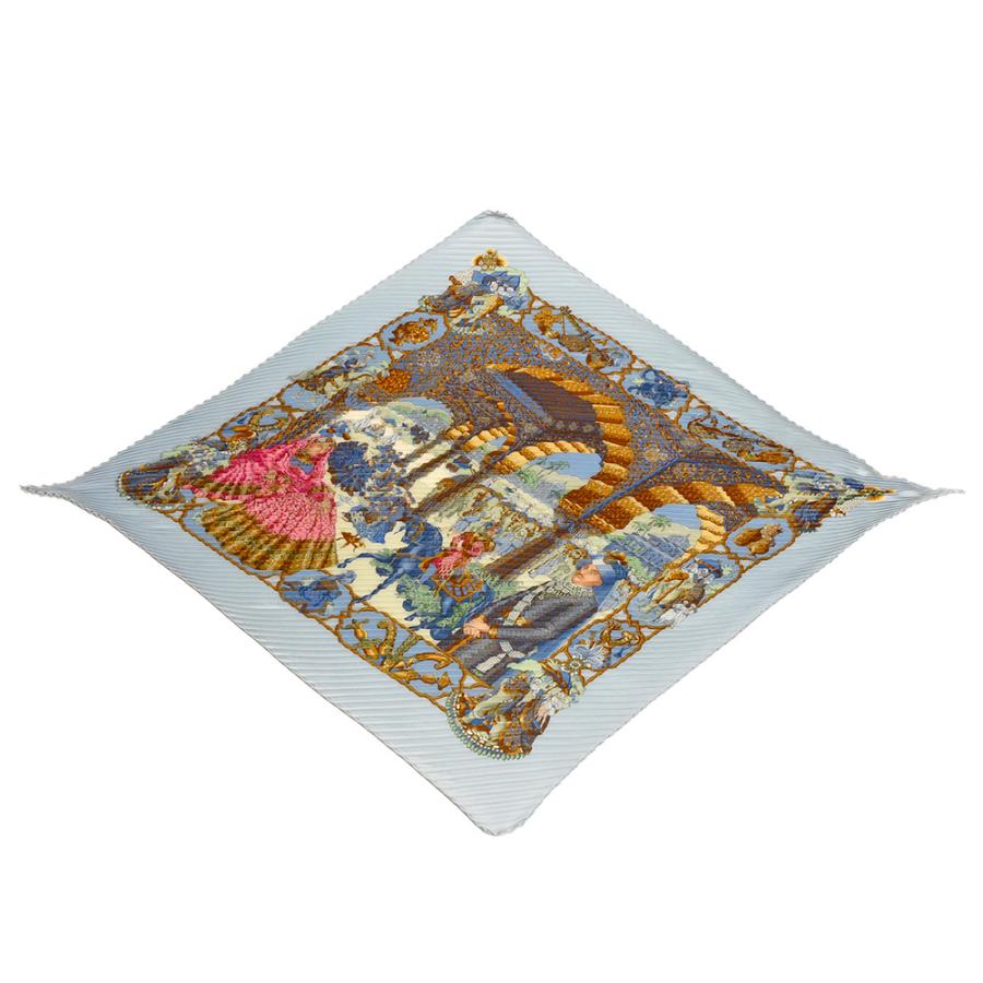HERMES エルメス カレ 90 プリーツ マハラジャの華麗 SPLENDEUR DES MAHARAJAS スカーフ シルク ブルー ...