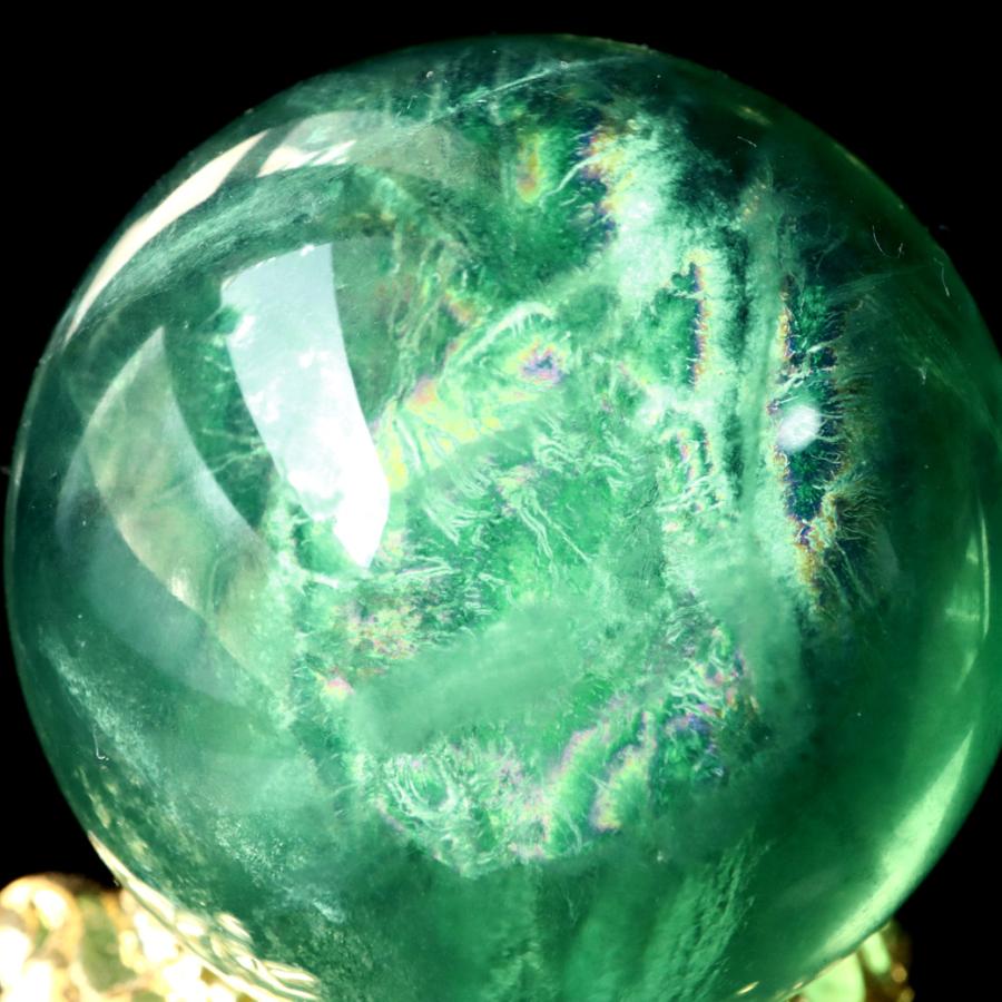 グリーン フローライト AAA 丸玉 虹入り レインボー 直径 約31mm スフィア 台座 蛍石 天然石 1点もの パワーストーン Fluorite : fluorite158 : GOLD ...