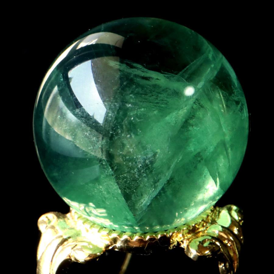 グリーン フローライト AAA 丸玉 虹入り レインボー 直径 約31mm スフィア 台座 蛍石 天然石 1点もの パワーストーン Fluorite : fluorite158 : GOLD ...